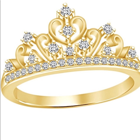 925 Sterling Silver | Jewelry | Princess Queen Crown Ring In 8k Gold ...